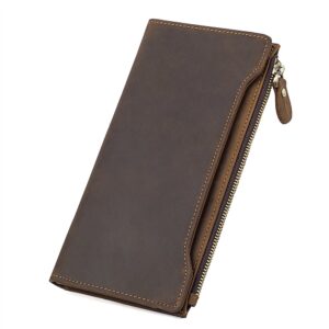 genda 2archer men's vintage genuine leather long bifold rfid wallet checkbook holder