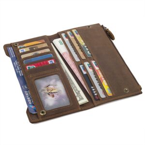 Genda 2Archer Men's Vintage Genuine Leather Long Bifold RFID Wallet Checkbook Holder