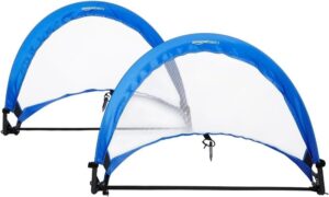 amazon basics pop-up soccer goal net set with carrying case - 2.5 feet, blue