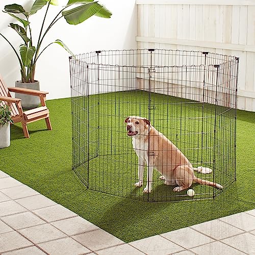 Amazon Basics Foldable Octagonal Metal Exercise Pet Play Pen for Dogs, Fence Pen, No Door, Large, 60 x 60 x 48 Inches, black