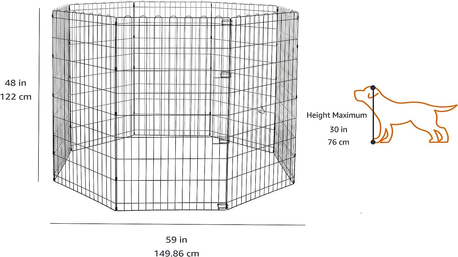 Amazon Basics Foldable Octagonal Metal Exercise Pet Play Pen for Dogs, Fence Pen, No Door, Large, 60 x 60 x 48 Inches, black