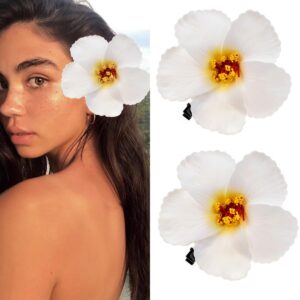 love sweety 2pc hawaiian plumeria hair clips delicate dew galsang flower barrettes for beach party(white)