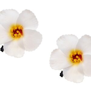 Love Sweety 2pc Hawaiian Plumeria Hair Clips Delicate Dew Galsang Flower Barrettes for Beach Party(White)