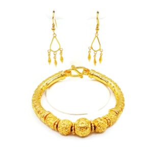 lai thai gold plated bangle 24k thai baht yellow gold filled bracelet size 6.5 inch and earrings 1 pair