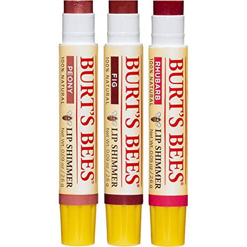 Burt's Bees Kissable Color Holiday Gift Set, 3 Lip Shimmers in Gift Box, Warm Collection in Peony, Fig and Rhubarb