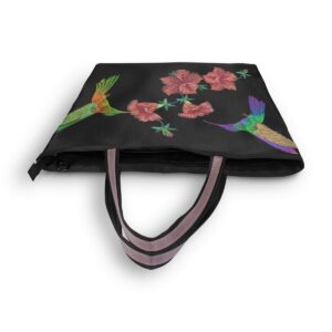 Womens Tote Purse Hummingbird Tote Bag with Zipper Ladies Flower Tote Bag Hummingbird Handbag