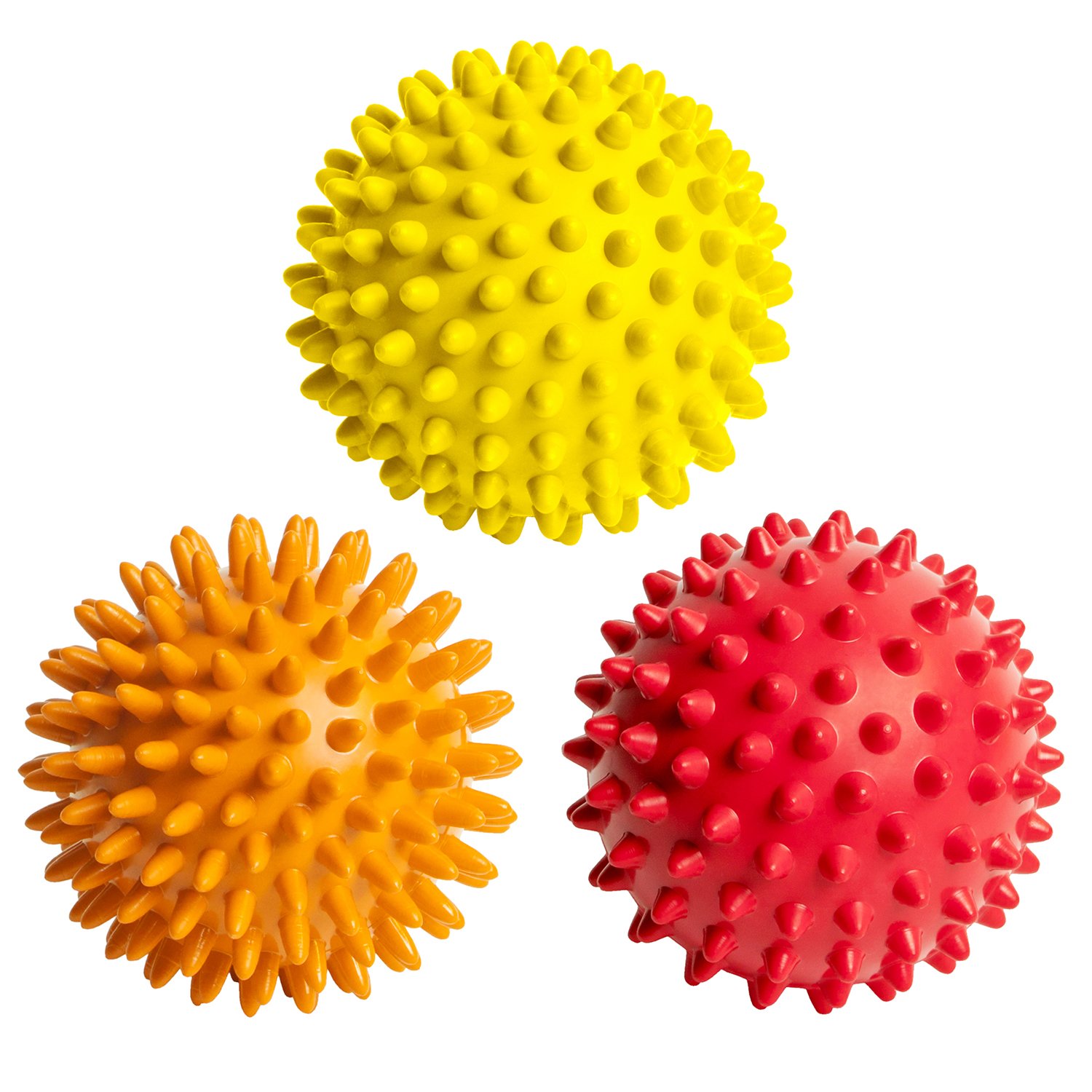 OCTOROX Spiky Massage Balls for Feet, Back, Hands, Muscles - Firm, Medium and Soft Spiked Massager Rollers for Plantar Fasciitis, Exercise, Neuro-Balance, Physical Therapy, 3-inch