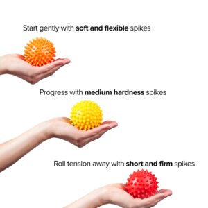 OCTOROX Spiky Massage Balls for Feet, Back, Hands, Muscles - Firm, Medium and Soft Spiked Massager Rollers for Plantar Fasciitis, Exercise, Neuro-Balance, Physical Therapy, 3-inch