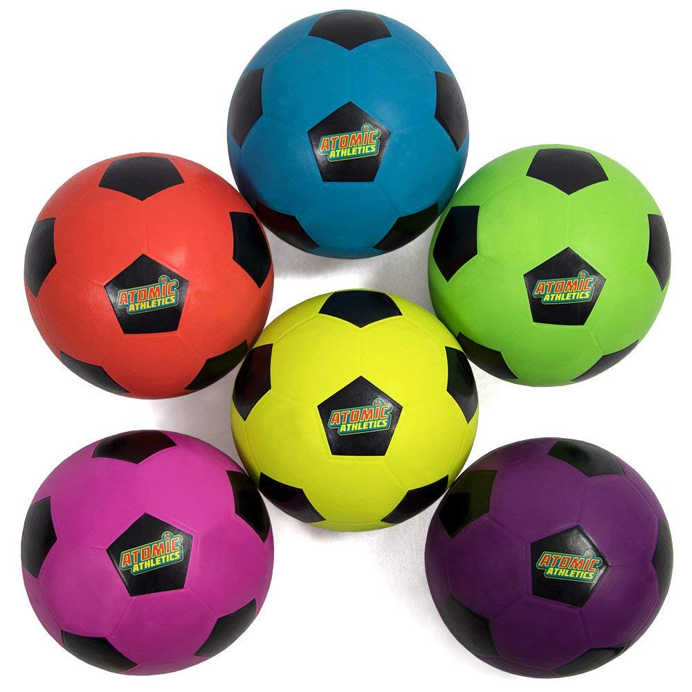 K-Roo Sports Atomic Athletics Neon Rubber Playground Balls - 6 Pack of Regulation Size, includes Pump & Storage Bag - Soccer Ball