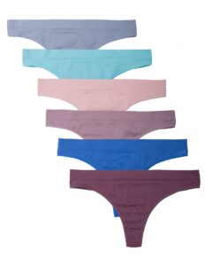 kalon 6 pack women's nylon spandex thong underwear (small, light vintage)