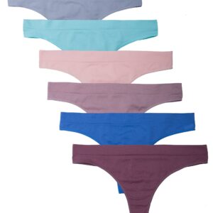 Kalon 6 Pack Women's Nylon Spandex Thong Underwear (Small, Light Vintage)