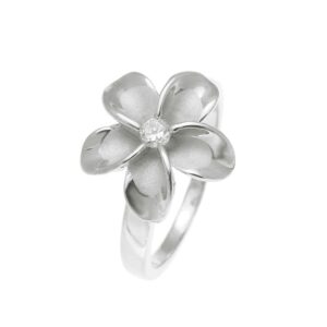 arthur's jewelry 925 sterling silver rhodium plated 15mm hawaiian plumeria single flower cz ring size 4.5