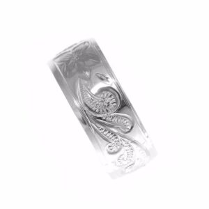 Arthur's Jewelry 925 sterling silver Hawaiian plumeria flower scroll kuuipo band ring smooth edge size 9.5