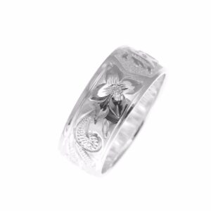 Arthur's Jewelry 925 sterling silver Hawaiian plumeria flower scroll kuuipo band ring smooth edge size 9.5