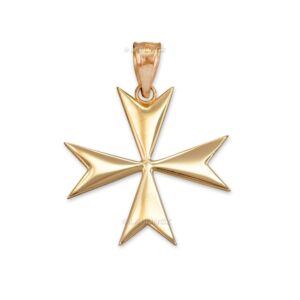 14k polished yellow gold maltese cross pendant