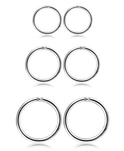 thunaraz 3 pair stainless steel 16g sleeper earrings septum clicker lip nose ring body piercing silver-tone