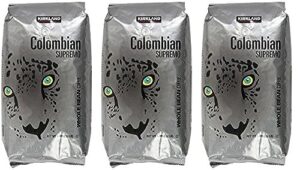 kirkland signature colombian supremo whole bean coffee, 3 pound (3 pack)