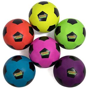 k-roo sports atomic athletics neon rubber playground balls - 6 pack of youth size, includes pump & storage bag - soccer ball