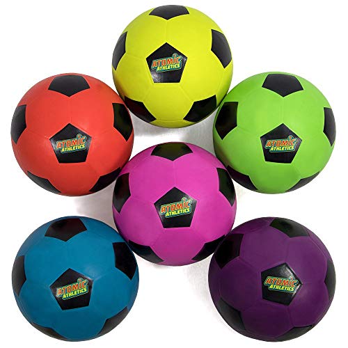 K-Roo Sports Atomic Athletics Neon Rubber Playground Balls - 6 Pack of Youth Size, includes Pump & Storage Bag - Soccer Ball