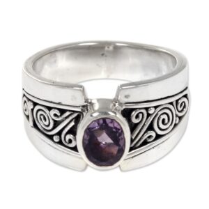 novica artisan handmade .925 sterling silver amethyst single stone ring artisan crafted with purple indonesia birthstone 'purple karma'