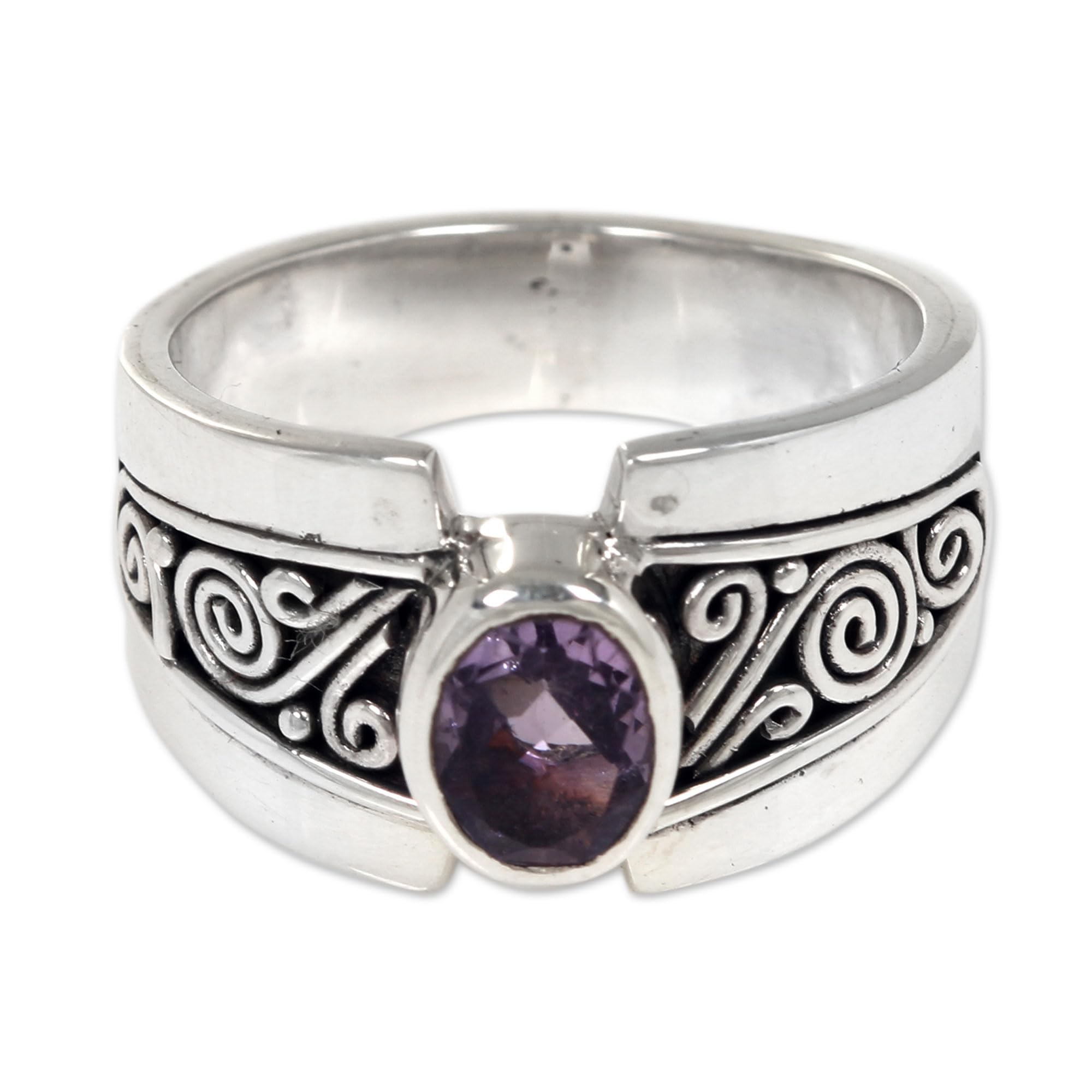 NOVICA Artisan Handmade .925 Sterling Silver Amethyst Single Stone Ring Artisan Crafted with Purple Indonesia Birthstone 'Purple Karma'