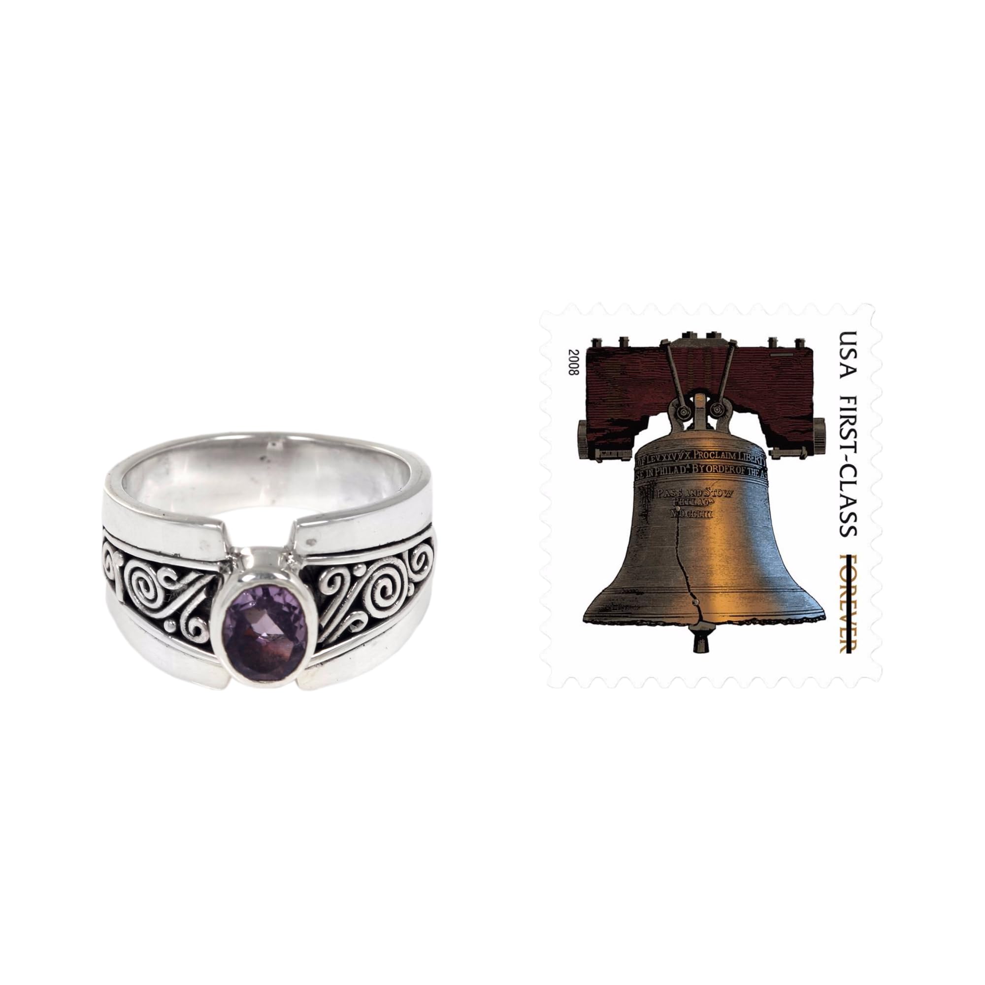 NOVICA Artisan Handmade .925 Sterling Silver Amethyst Single Stone Ring Artisan Crafted with Purple Indonesia Birthstone 'Purple Karma'