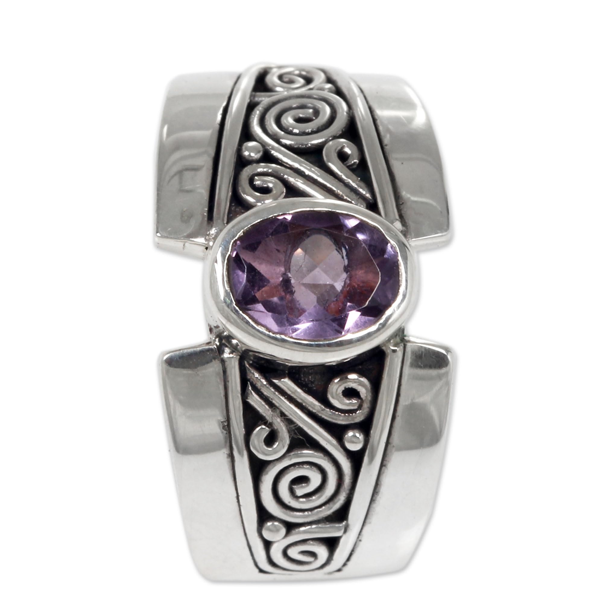 NOVICA Artisan Handmade .925 Sterling Silver Amethyst Single Stone Ring Artisan Crafted with Purple Indonesia Birthstone 'Purple Karma'