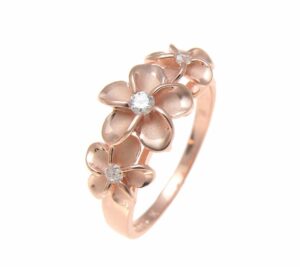 arthur's jewelry pink rose gold plated sterling silver 925 hawaiian 3 cz plumeria flower ring size 7