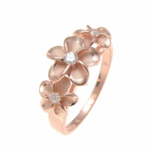 Arthur's Jewelry Pink rose gold plated sterling silver 925 Hawaiian 3 cz plumeria flower ring size 7