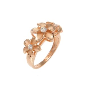 Arthur's Jewelry Pink rose gold plated sterling silver 925 Hawaiian 3 cz plumeria flower ring size 7