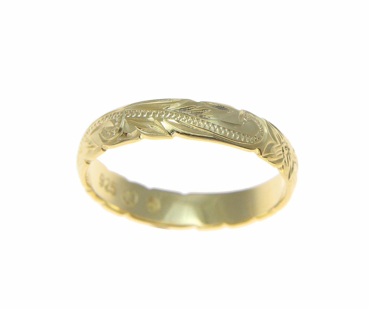 Arthur's Jewelry 925 Sterling silver yellow gold plated 4mm Hawaiian scroll cut out edge ring band size 11.5