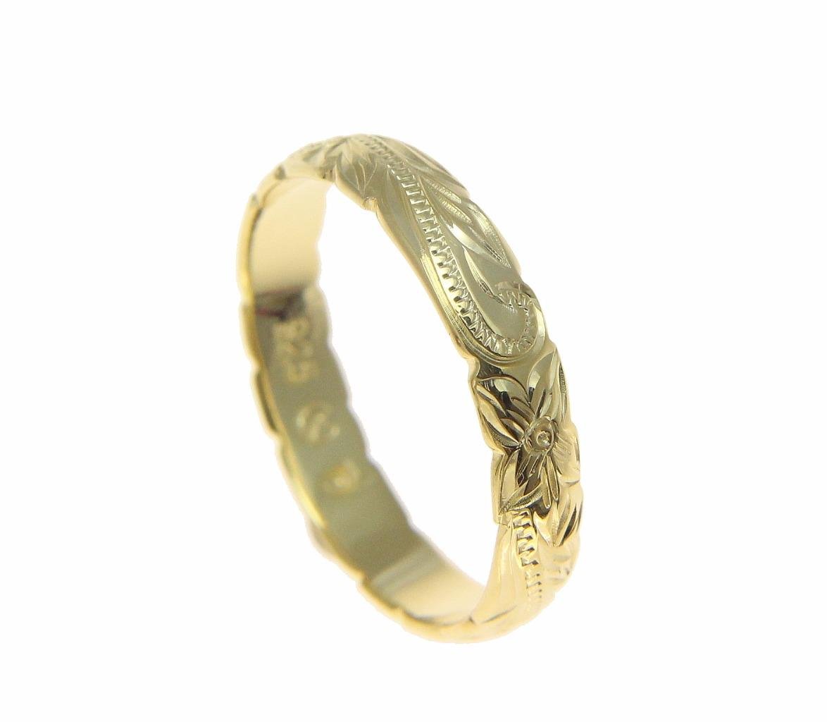 Arthur's Jewelry 925 Sterling silver yellow gold plated 4mm Hawaiian scroll cut out edge ring band size 11.5