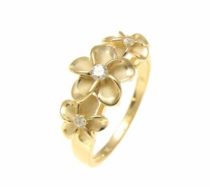 arthur's jewelry yellow gold plated sterling silver 925 hawaiian 3 cz plumeria flower ring size 9