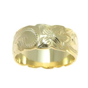 Arthur's Jewelry Yellow gold plated 925 sterling silver Hawaiian 8mm plumeria flower scroll cut out edge ring size 4