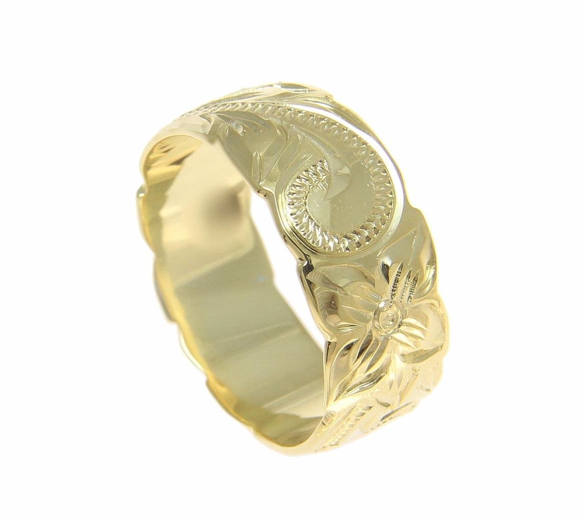 Arthur's Jewelry Yellow gold plated 925 sterling silver Hawaiian 8mm plumeria flower scroll cut out edge ring size 4