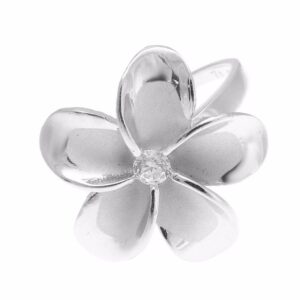 Arthur's Jewelry 925 sterling silver rhodium plated 21mm Hawaiian plumeria flower cz ring size 6