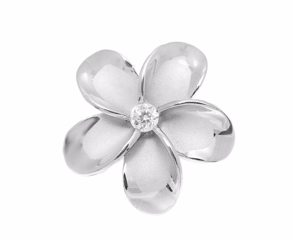 Arthur's Jewelry 925 sterling silver rhodium plated 21mm Hawaiian plumeria flower cz ring size 6