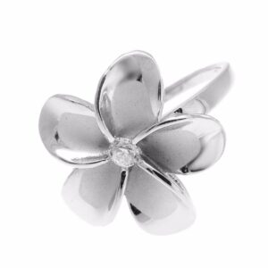 Arthur's Jewelry 925 sterling silver rhodium plated 21mm Hawaiian plumeria flower cz ring size 6