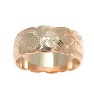 Arthur's Jewelry Pink rose gold plated 925 sterling silver Hawaiian 8mm plumeria flower scroll cut out edge ring size 10