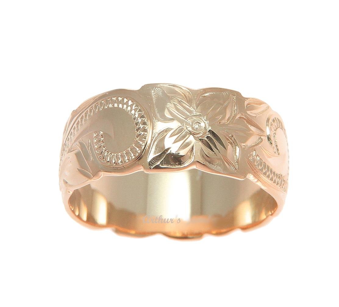 Arthur's Jewelry Pink rose gold plated 925 sterling silver Hawaiian 8mm plumeria flower scroll cut out edge ring size 10