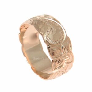 Arthur's Jewelry Pink rose gold plated 925 sterling silver Hawaiian 8mm plumeria flower scroll cut out edge ring size 10