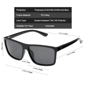 NIEEPA Men's Driving Sports Polarized Sunglasses Square Plastic Frame Glasses (Grey Lens/Bright Black Frame)