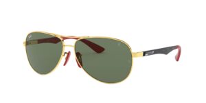 ray-ban rb8313m scuderia ferrari collection aviator sunglasses, gold/dark green, 61 mm