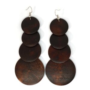 teri's boutique wood wooden jamaican boho hippie long dangle rounds earrings (dark brown)