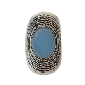 novica artisan handmade .925 sterling silver cocktail ring jewelry chalcedony from india blue single stone placid serenity bollywood bohemian 'jaipur skies'