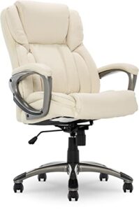 serta executive office adjustable ergonomic computer chair with layered body pillows, waterfall seat edge, bonded leather, ivory white