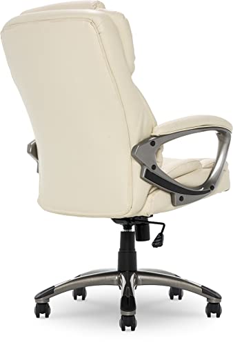 Serta Executive Office Adjustable Ergonomic Computer Chair with Layered Body Pillows, Waterfall Seat Edge, Bonded Leather, Ivory White