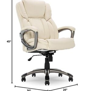 Serta Executive Office Adjustable Ergonomic Computer Chair with Layered Body Pillows, Waterfall Seat Edge, Bonded Leather, Ivory White