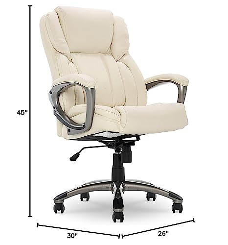 Serta Executive Office Adjustable Ergonomic Computer Chair with Layered Body Pillows, Waterfall Seat Edge, Bonded Leather, Ivory White