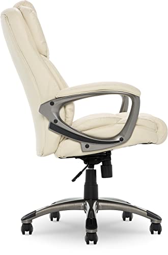 Serta Executive Office Adjustable Ergonomic Computer Chair with Layered Body Pillows, Waterfall Seat Edge, Bonded Leather, Ivory White